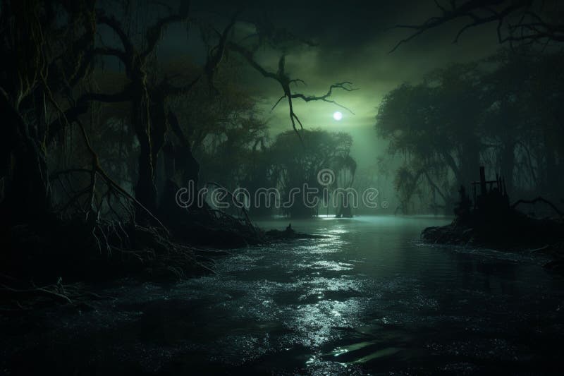 Haunted Swamp Moonlight Moonlight Casting an Stock Illustration ...