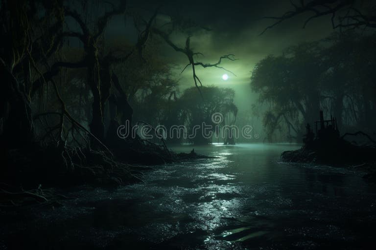 Haunted Swamp Moonlight Moonlight Casting an Stock Illustration ...