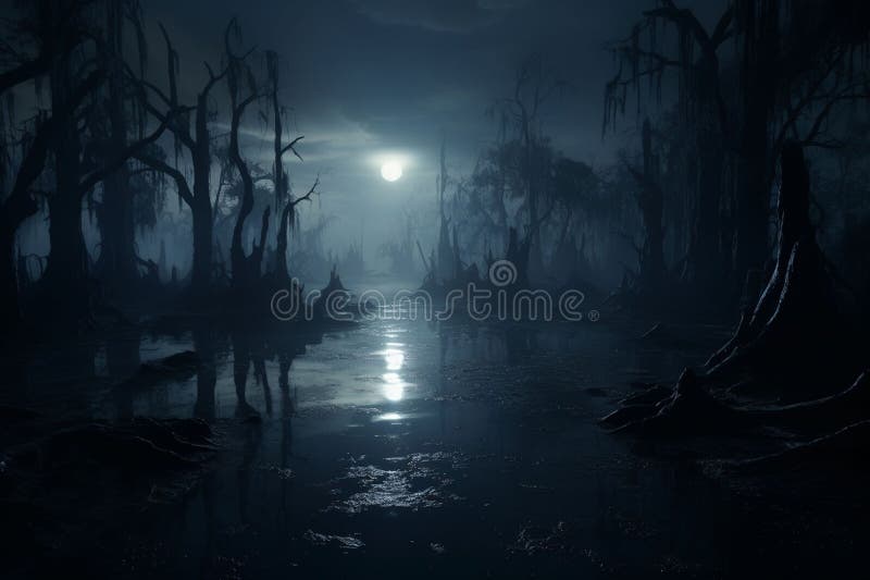 Haunted Swamp Moonlight Moonlight Casting an Stock Illustration ...