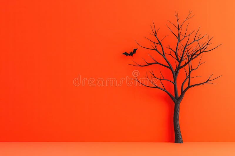 Haunted Tree Flat Design Side View Halloween Theme 3D Render Vivid ...