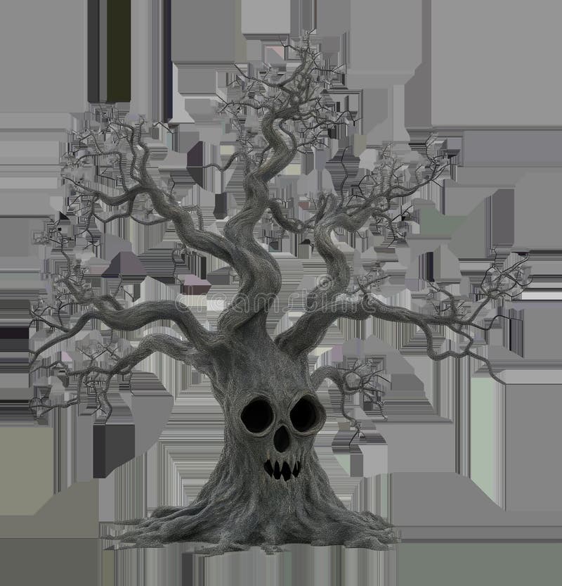 Haunted Tree with Skull-shaped Trunk on Transparent Background, Eerie ...