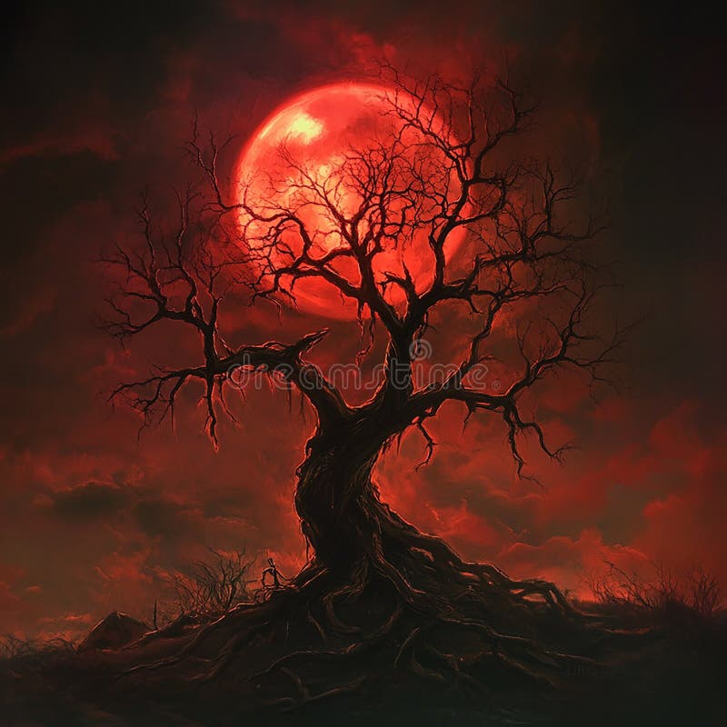 Haunted Tree with Twisted Branches Glowing Under the Moonligh Stock ...