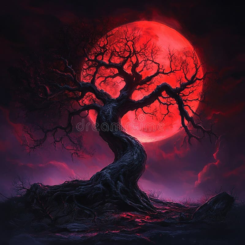 Haunted Tree with Twisted Branches Glowing Under the Moonligh Stock ...