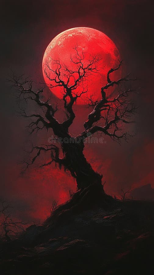 Haunted Tree with Twisted Branches Glowing Under the Moonligh Stock ...