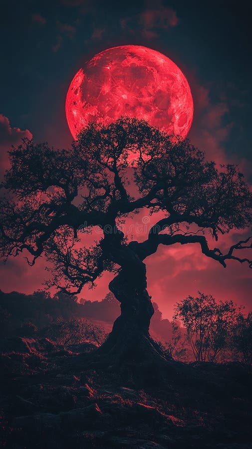 Haunted Tree with Twisted Branches Glowing Under the Moonligh Stock ...