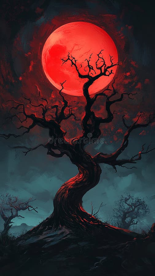 Haunted Tree with Twisted Branches Glowing Under the Moonligh Stock ...