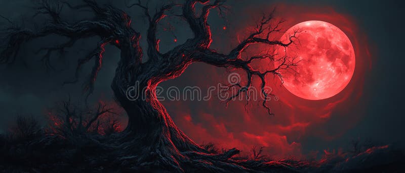 Haunted Tree with Twisted Branches Glowing Under the Moonligh Stock ...