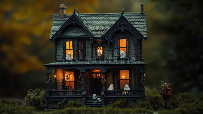 Haunted Victorian House with Ghosts in Windows Stock Illustration ...