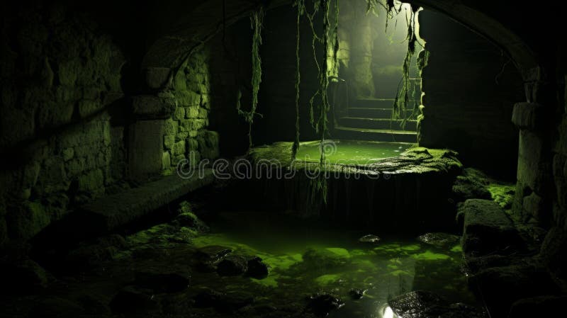 A Haunted Well with Eerie Greenish Light Stock Illustration ...