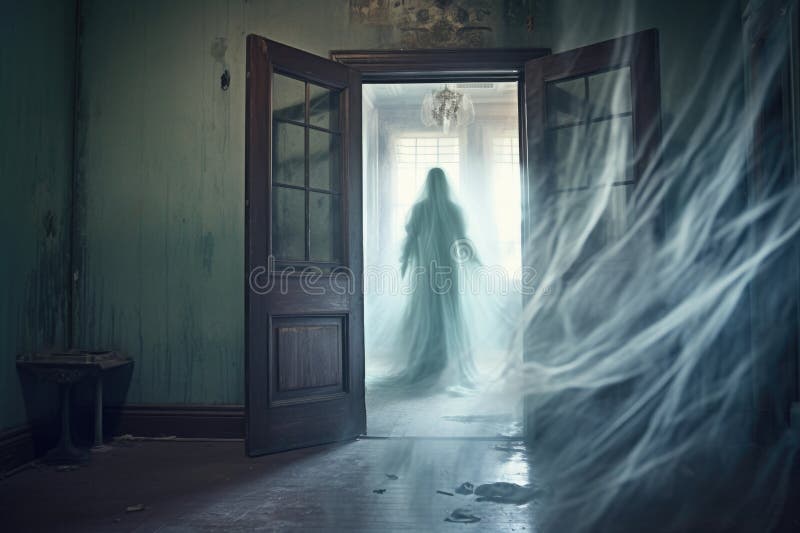 Haunting Apparition Hovering Near Old Door Stock Illustration ...