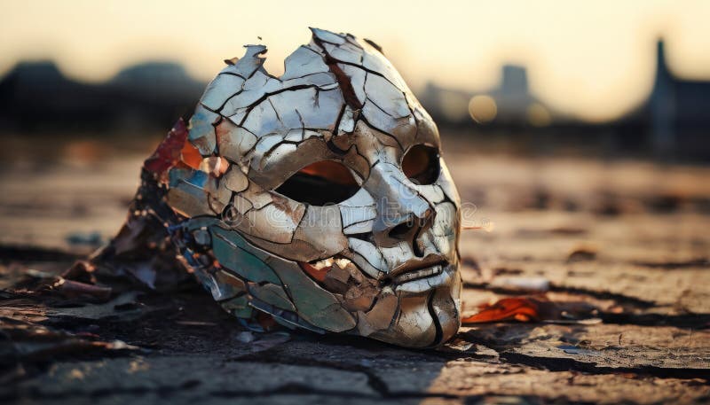 Cracked Ceramic Mask with a Hauntingly Serene Expression Stock Image ...