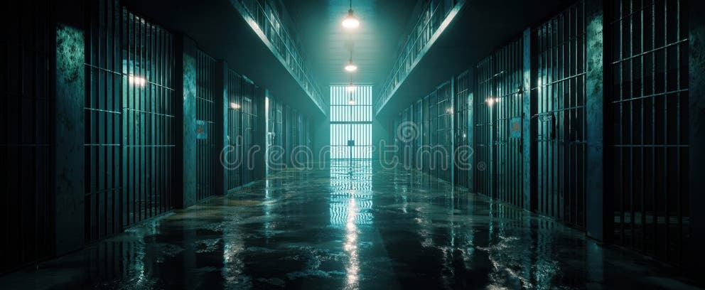 The Haunting Corridor of an Empty Prison with Eerie Lighting and ...