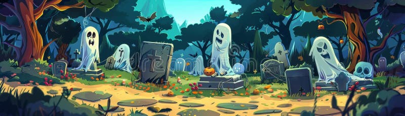 75 Haunting 3D Cartoon Graveyard with Ghostly Apparitions for Halloween ...