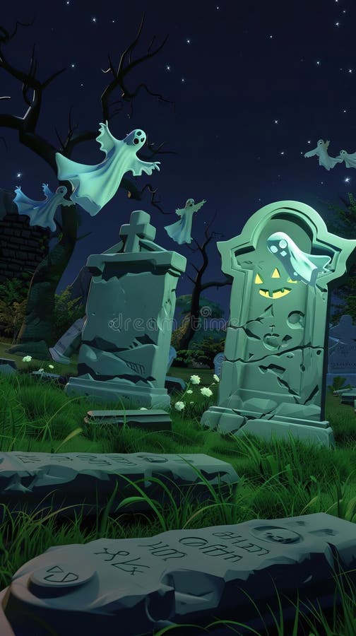 75 Haunting 3D Cartoon Graveyard with Ghostly Apparitions for Halloween ...