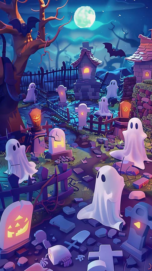 75 Haunting 3D Cartoon Graveyard with Ghostly Apparitions for Halloween ...