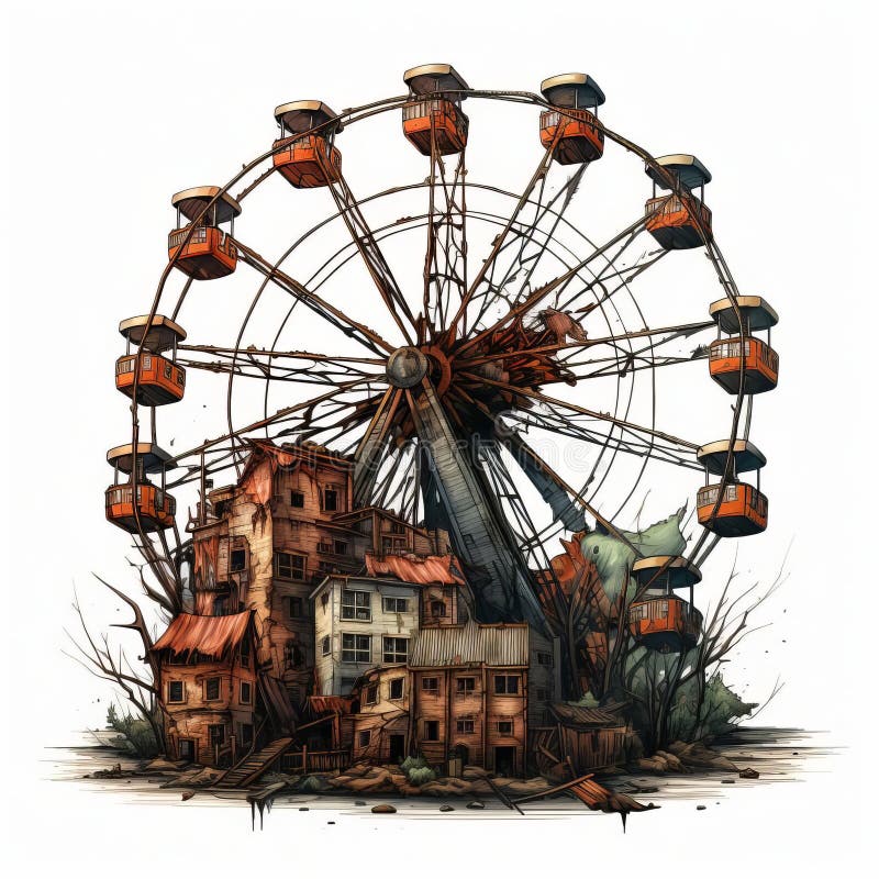 Apocalyptic Ferris Wheel Illustration on a White Background Scene Stock ...