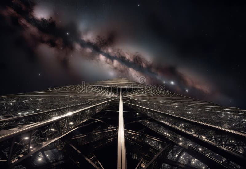A Haunting Glimpse of the Celestial Space Elevator Stock Illustration ...