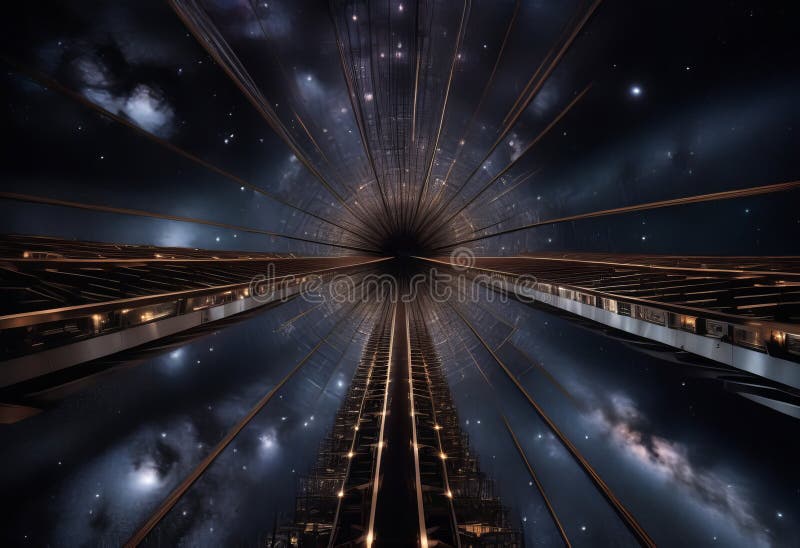 A Haunting Glimpse of the Celestial Space Elevator Stock Illustration ...