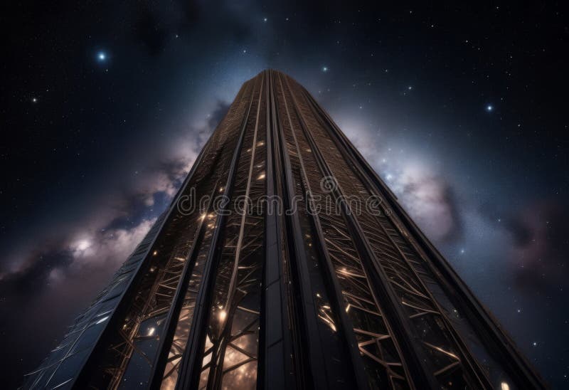 A Haunting Glimpse of the Celestial Space Elevator Stock Illustration - Illustration of beauty ...