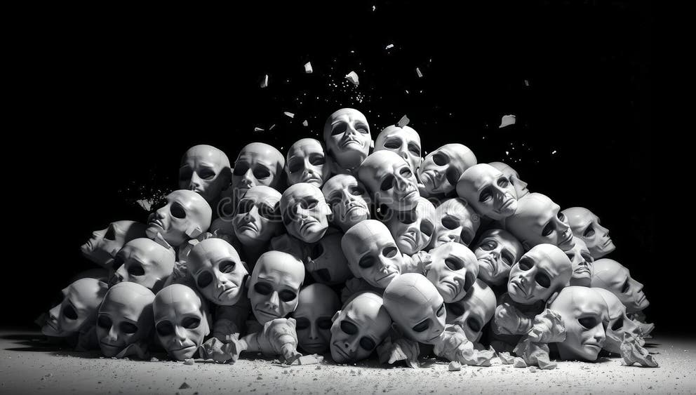 Haunting Greyscale: Stylized Heads in Fragmentation Stock Image - Image ...