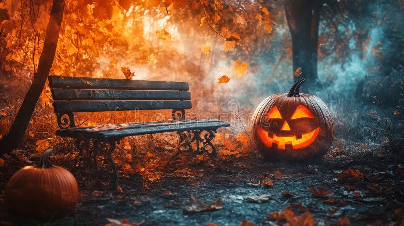 Haunting Halloween Pumpkins on the Ground. Background for Halloween ...