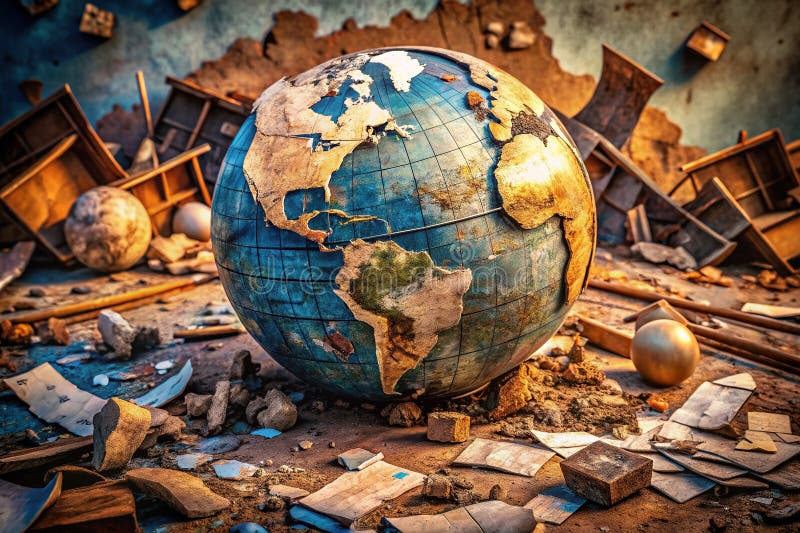A World in Ruins Shattered Globe and Crumbling Structures Symbolize ...