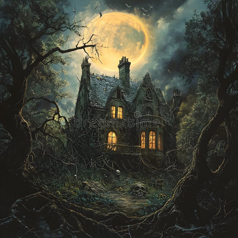 Haunting Haunted Manor House in Gnarled Twisted Otherworldly Halloween ...