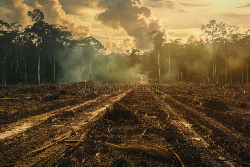 Deforestation at Dusk, Barren Landscape with Vanishing Trees Stock ...