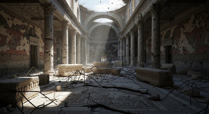Ruined Ancient Temple Interior Stock Illustration - Illustration of ...