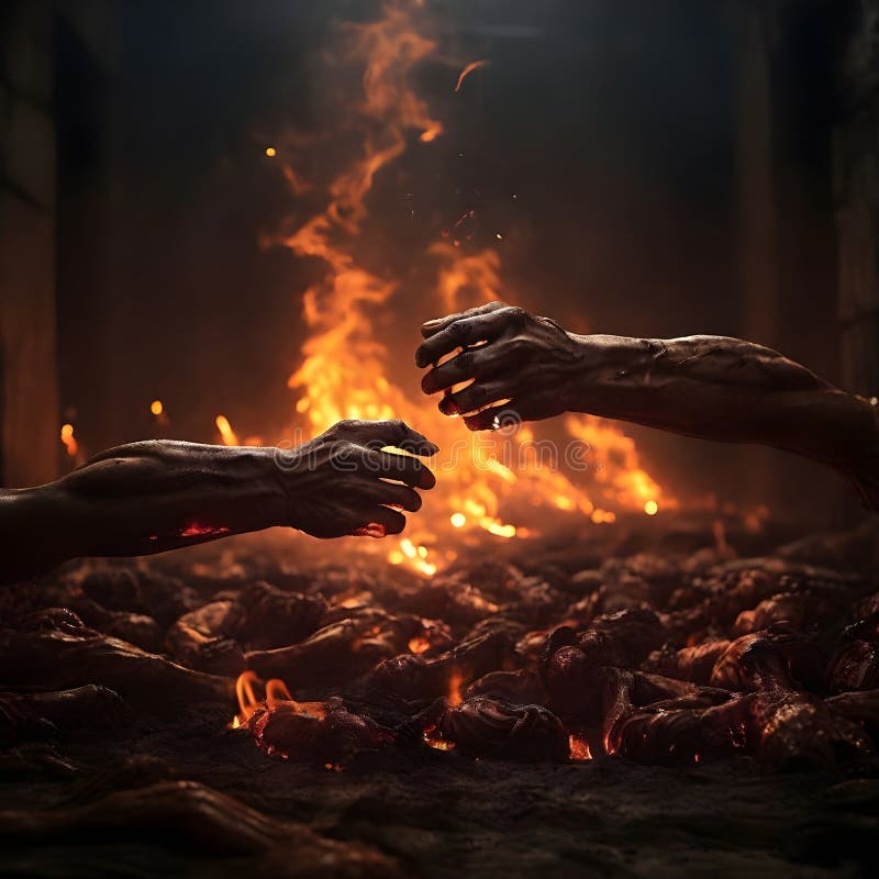 Haunting Image of Human Arms Rising from the Fiery Inferno of Hell ...