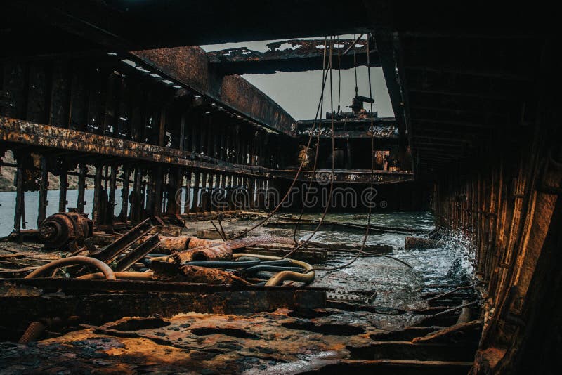 Haunting Image of the Interior of a Beached Shipwreck Stock Image ...