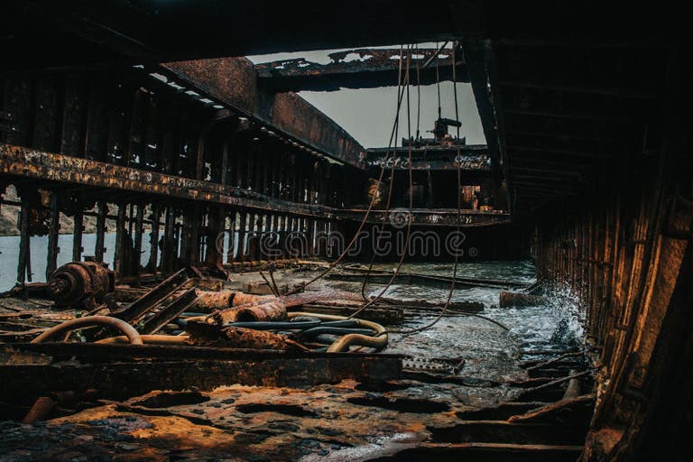 Haunting Image of the Interior of a Beached Shipwreck Stock Image ...