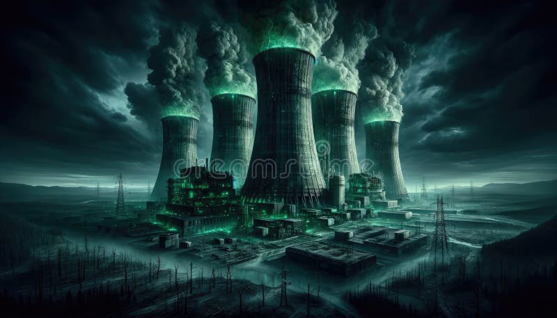 Nuclear Power Plant in a Dystopian Landscape Stock Illustration ...