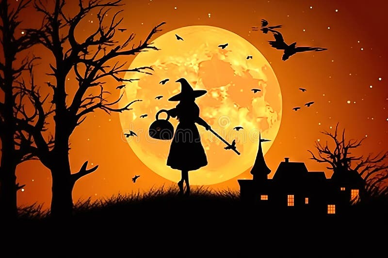 Night of the Witch - Generative AI Stock Image - Image of moon ...