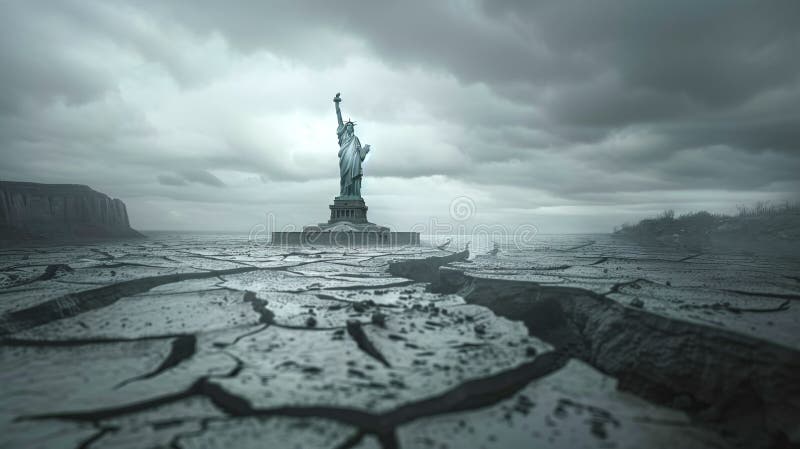 Eerie Apocalyptic Landscape Featuring the Iconic Statue of Liberty ...