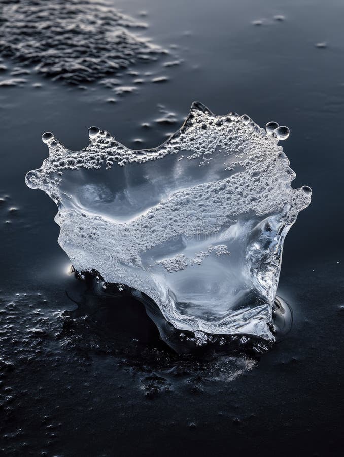 A Haunting Macro Shot of a Single Melting Ice Fragment, Its Crystalline ...