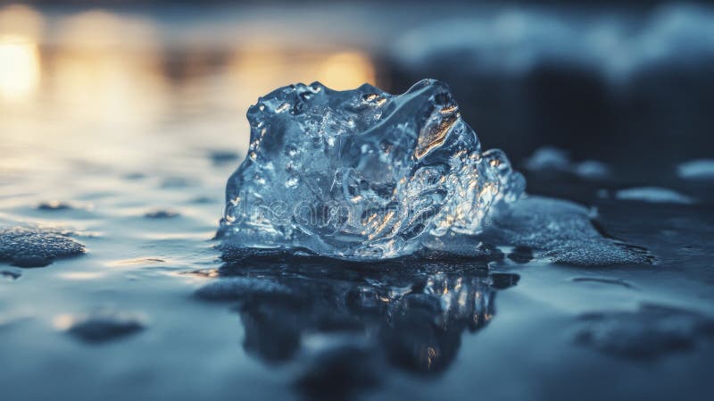 A Haunting Macro Shot of a Single Melting Ice Fragment, Its Crystalline ...