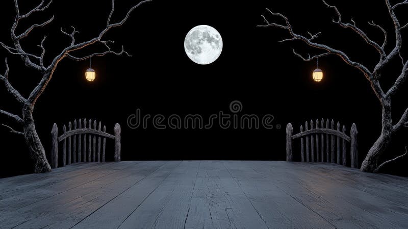 Haunting Night Scene with Full Moon and Eerie Trees Dark Atmosphere ...