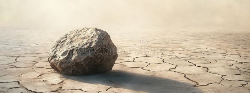 Desolate Desert Scene with Scorching Boulder and Heat Waves Stock ...
