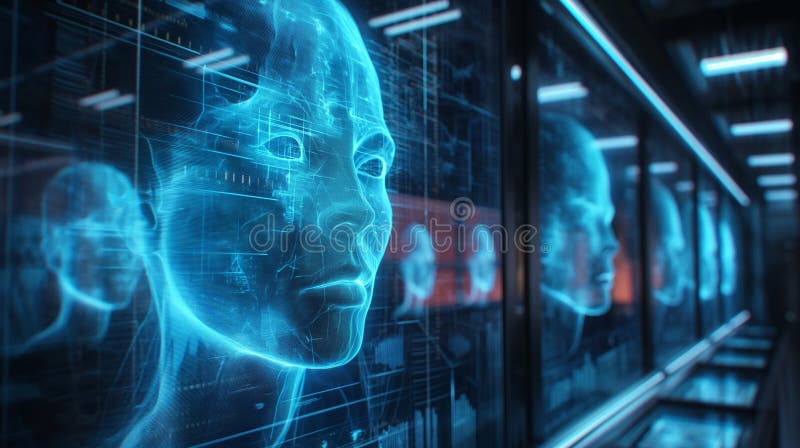 A Haunting Scene with Holographic Ghosts and AI Faces Appearing on ...