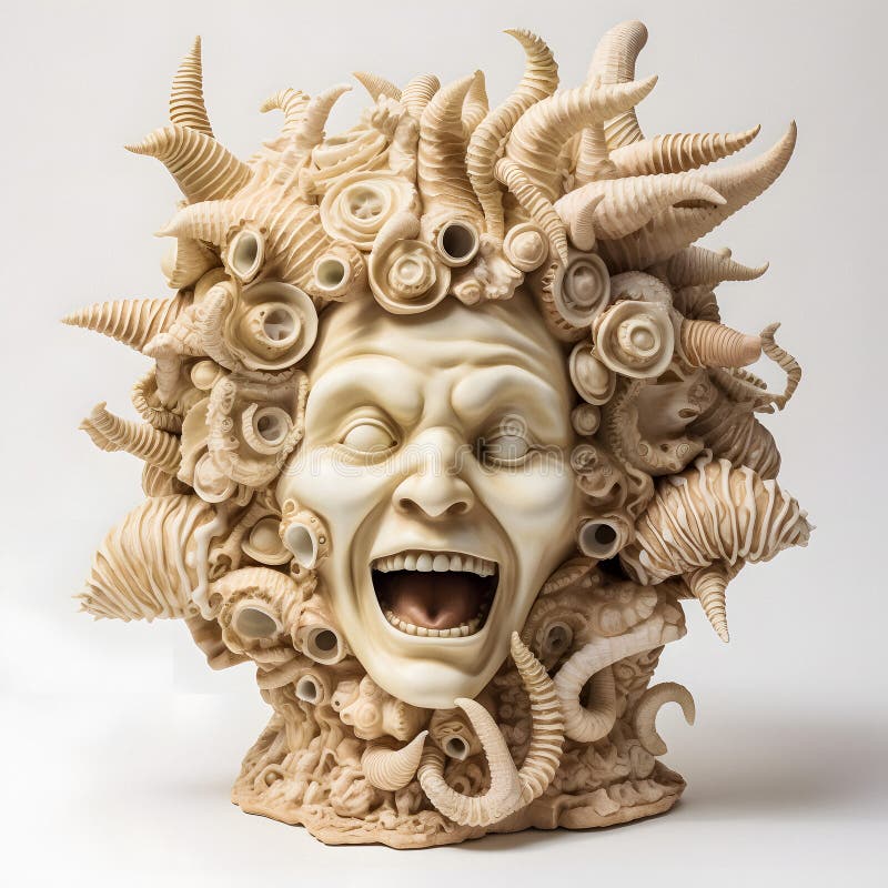 Eerie Shell Sculpture - AI-Generated Disturbing Portrait Stock ...