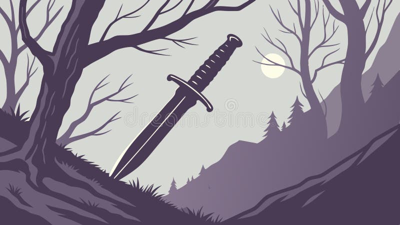 Dark Dagger Under a Full Moon in a Spooky Forest, Vector Design ...