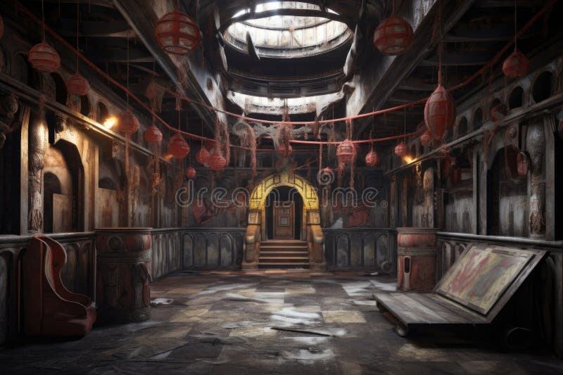 Haunting View of an Empty, Dilapidated Funhouse Stock Illustration ...