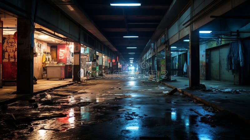 Eerie Abandon: Dust-Cloaked Underground Market Frozen in Time Stock ...