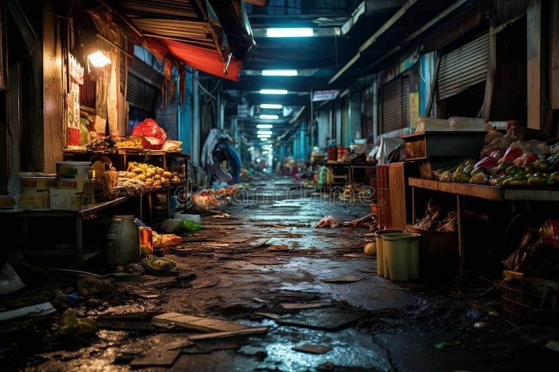 Eerie Abandon: Dust-Cloaked Underground Market Frozen in Time Stock ...