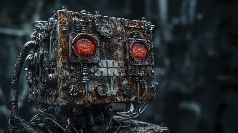 Decaying Robot with Glowing Eyes Abandoned Warehouse Digital Art ...