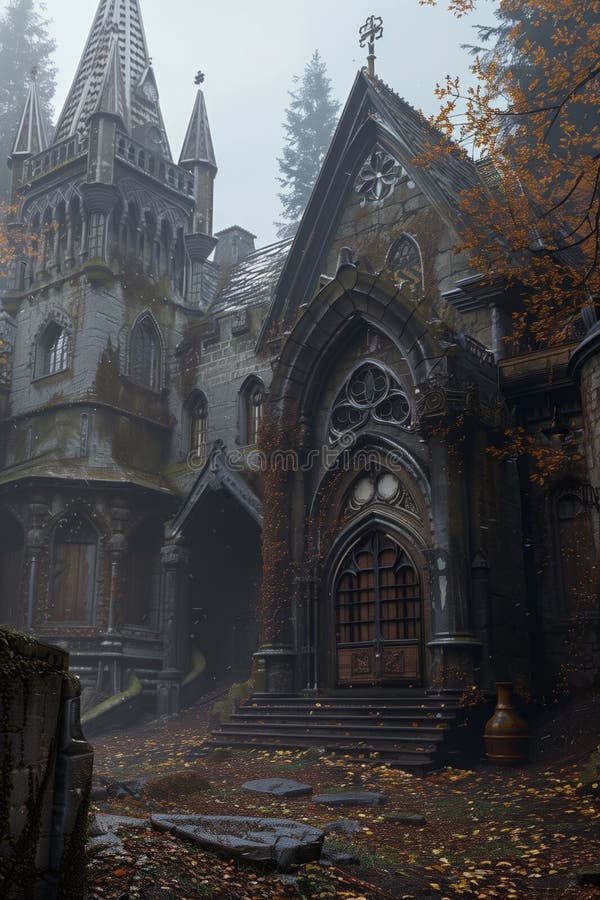 Gothic Church Exterior in Autumn Surrounded by Trees and Sense of ...