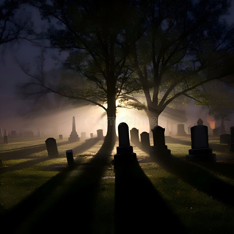 AI-Generated Twilight Graveyard with Ethereal Fog Stock Photo - Image ...