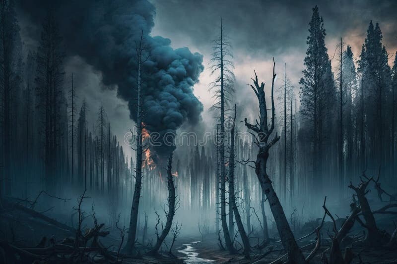 Hauntingly Beautiful View of a Forest after Environmental Disaster ...