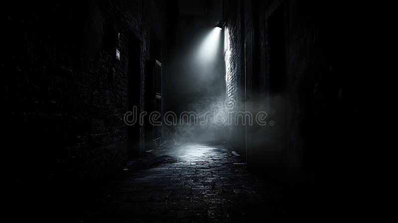 A Hauntingly Enigmatic Alleyway Enveloped in Fog and Dim Light Inviting ...